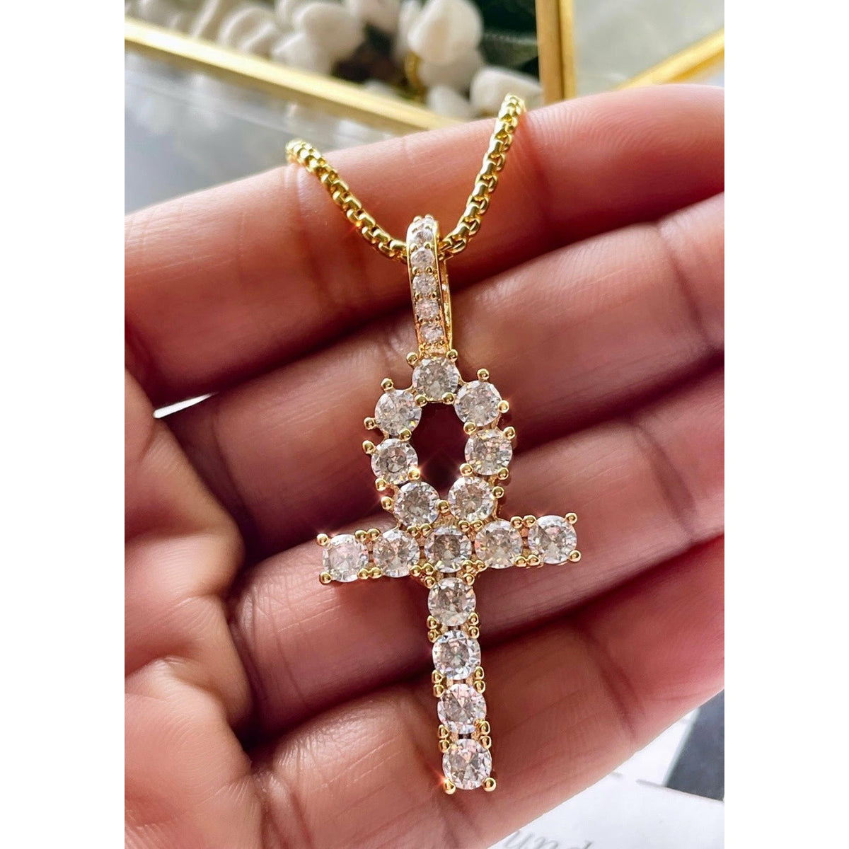 Large Gold Crystal Ankh Necklace – Blush Velvet Boutique